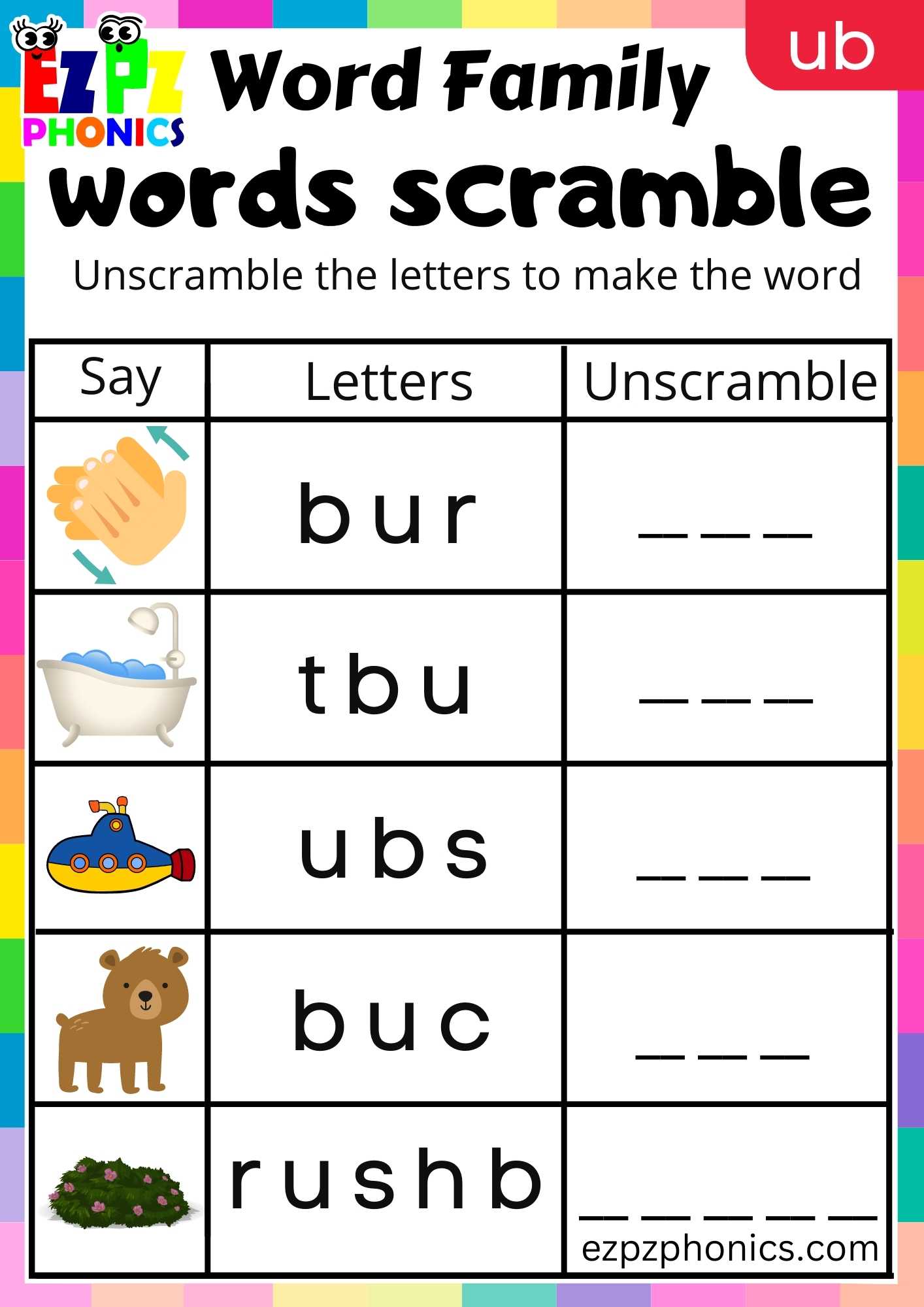 Ub Word Family Worksheets